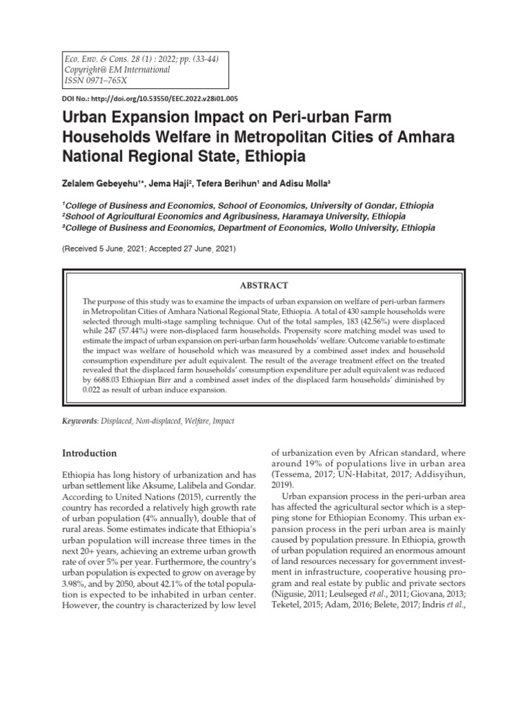 Urban Expansion Impact On Peri Urban Far | PDF | Ethiopia | Sampling ...