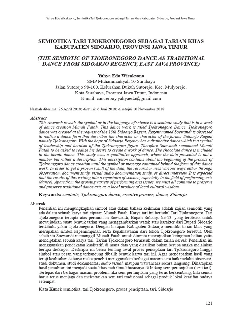 Admin, Journal Manager, 4 SEMIOTIKA TARI TJOKRONEGORO SEBAGAI TARIAN ...