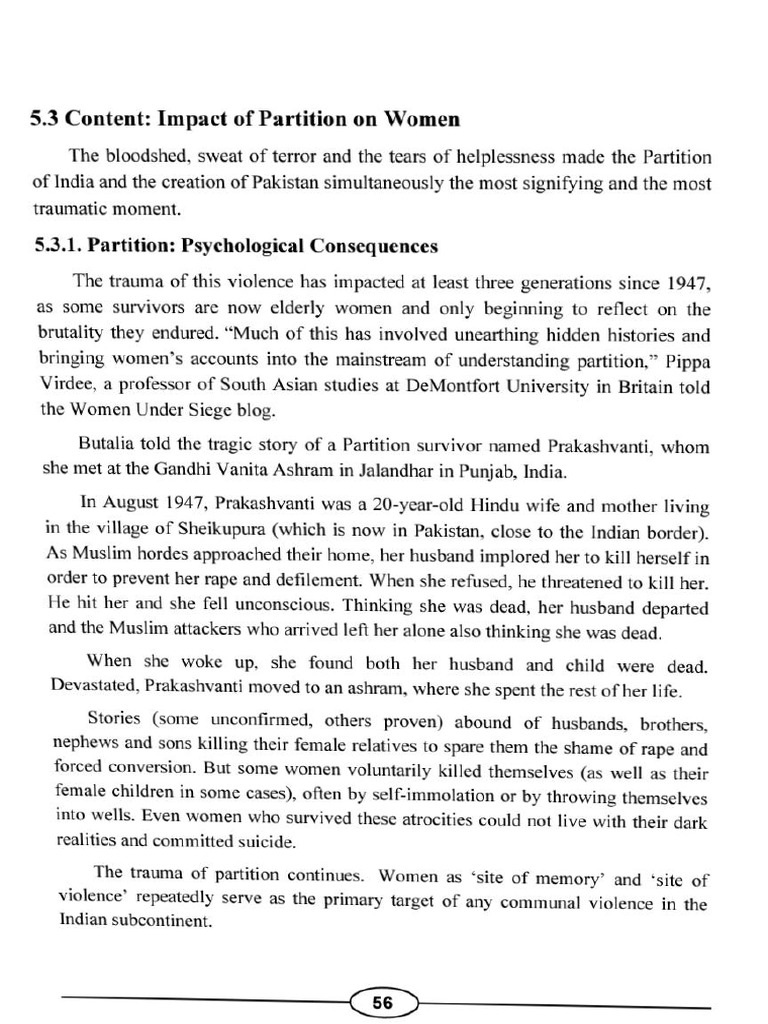 impact of partion on women | PDF