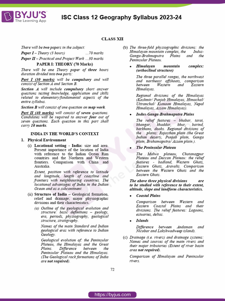 ISC Class 12 Geography Syllabus 2023-24 | PDF | Energy Development ...