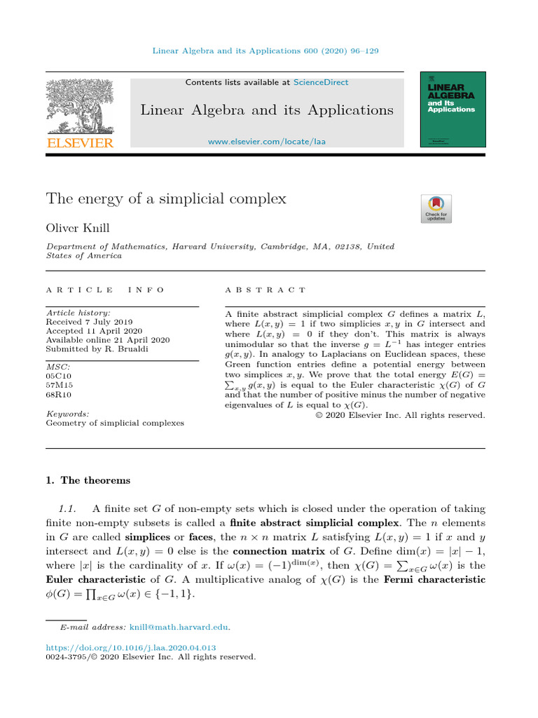 The Energy of A Simplicial Complex | PDF | Ring (Mathematics) | Linear Algebra