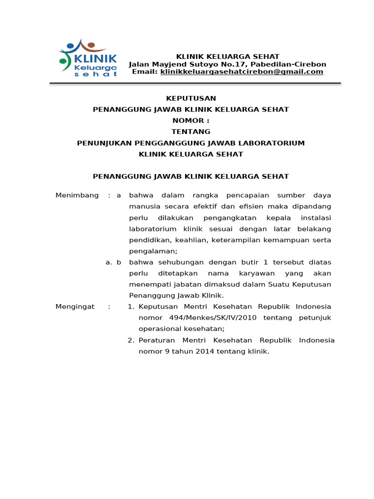 Penunjukan Kepala Laboratorium Klinik | PDF
