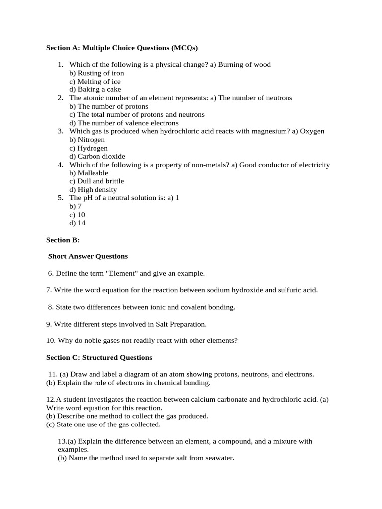 8th-Revision-chemistry_Worksheet | PDF | Chemical Reactions | Acid