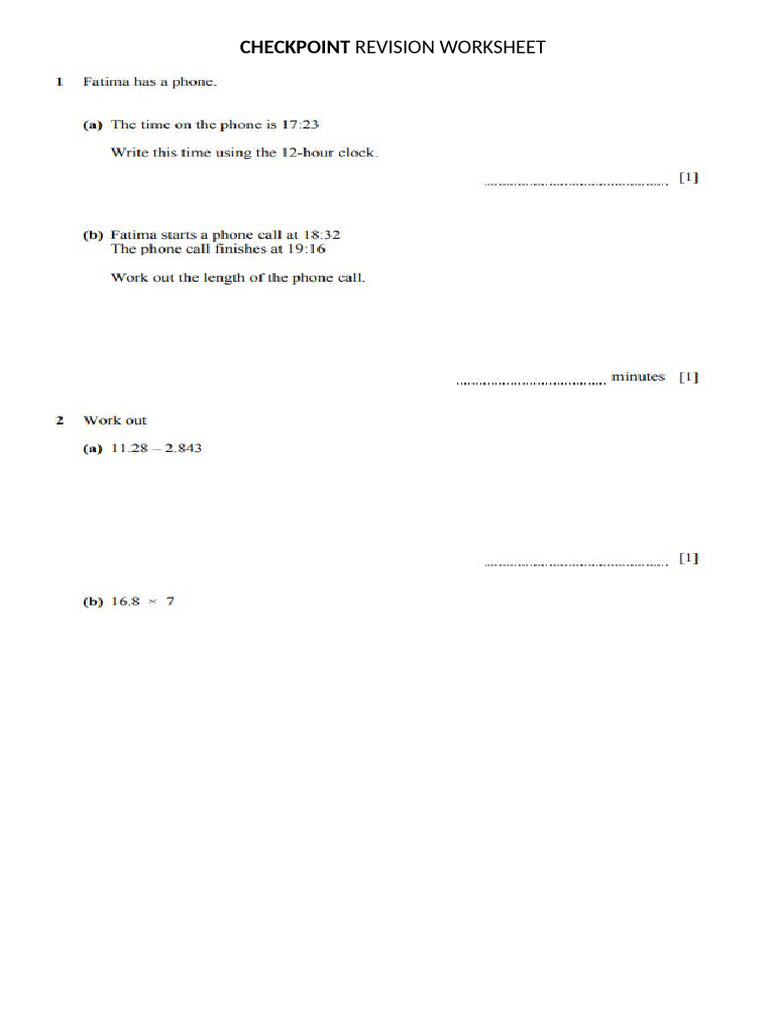 Math Revision Worksheet 2 | PDF