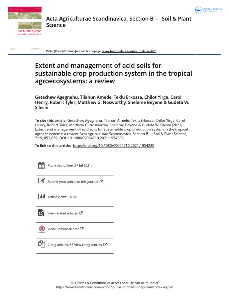 Extent and management of acid soils for sustainable crop production ...