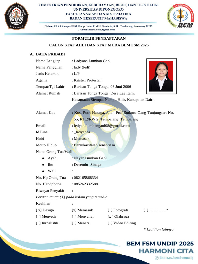 Formulir Pendaftaran BEM FSM 2025 | PDF