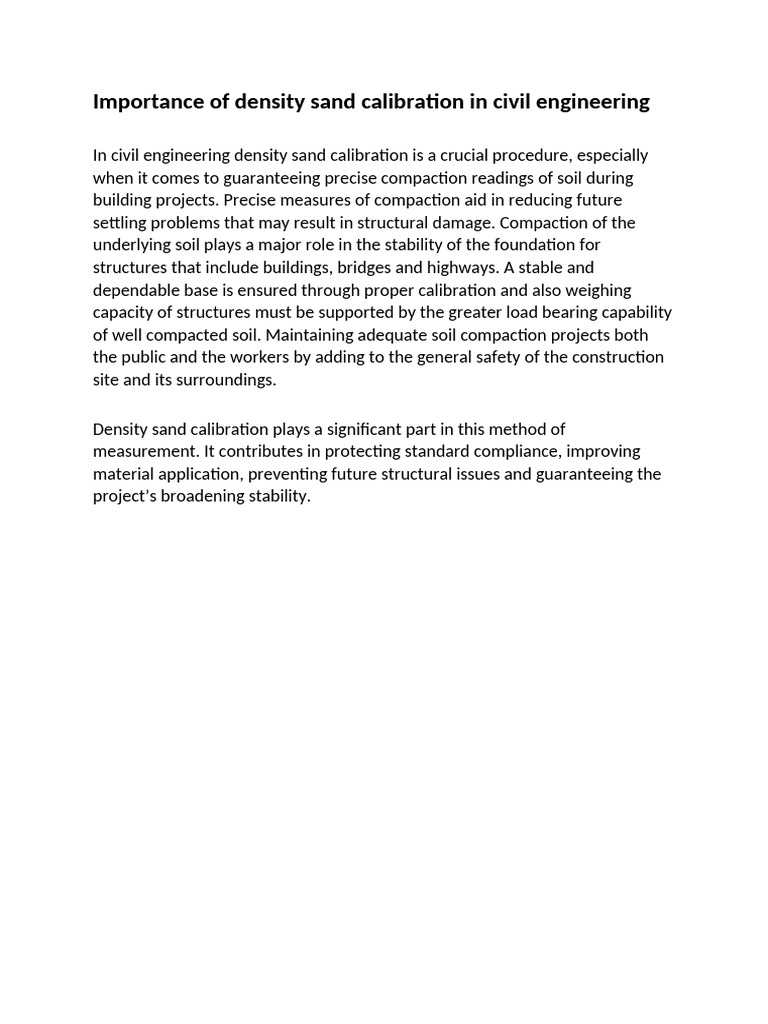 Importance of Density Sand Calibration in Civil Engineering | PDF