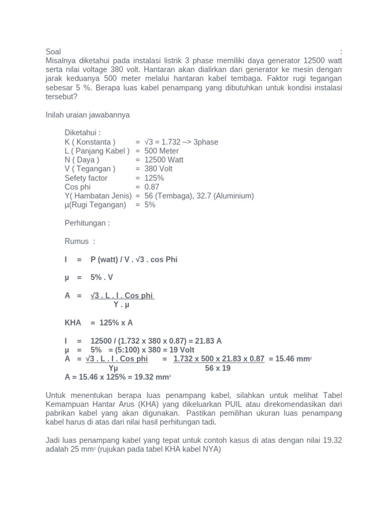 Luas Penampang Kabel 3 Phase 25 mm² | PDF