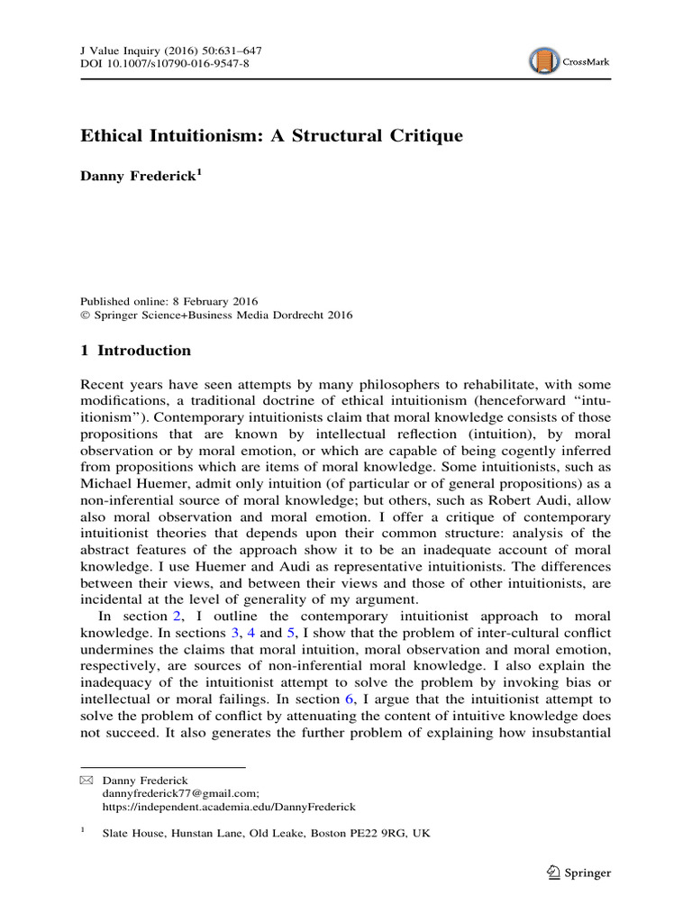 Frederick-Danny Text Ethical-Intuitionism | PDF | Knowledge | Argument