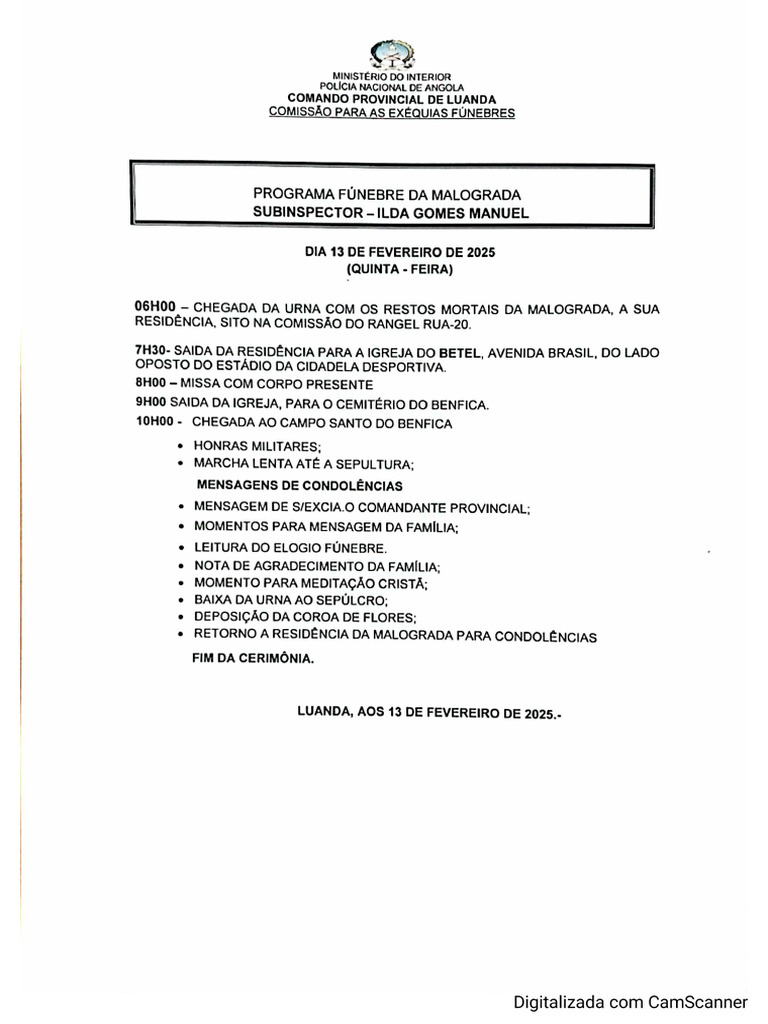Programa Fúnebre Tia Ilda | PDF