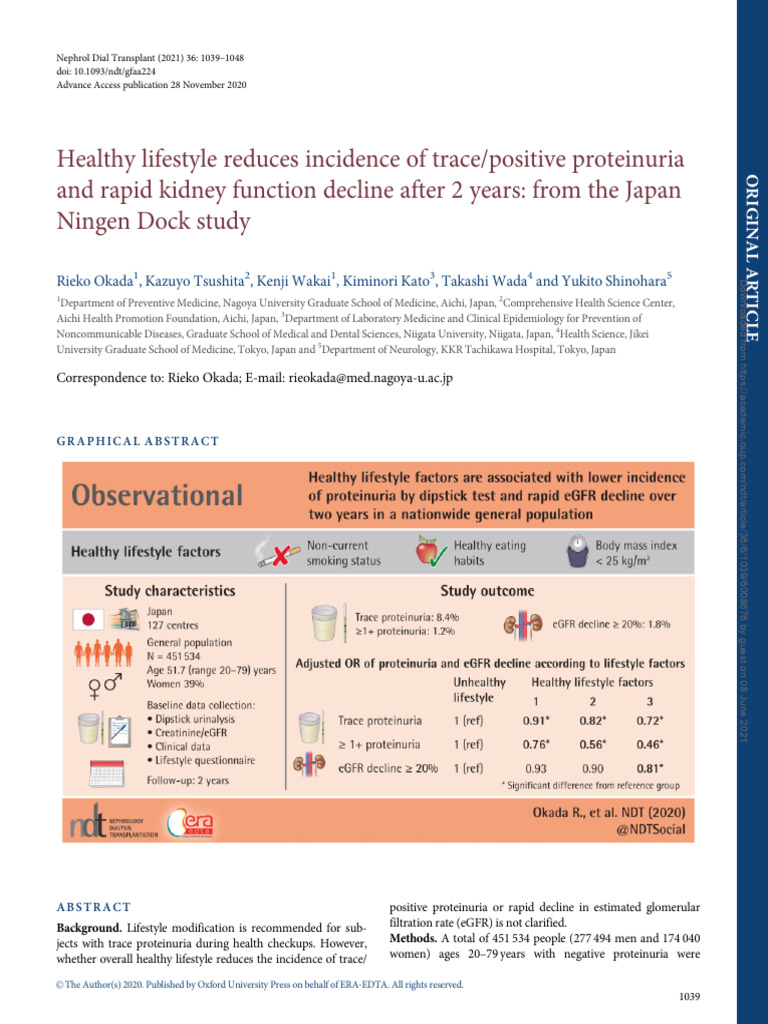 CKD - Trace Proteinuria Outcomes - NDT 2021 | PDF | Chronic Kidney ...