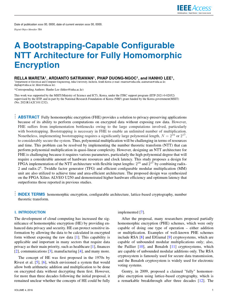 A Bootstrapping-Capable Configurable NTT Architect | PDF | Applied Mathematics | Cryptography