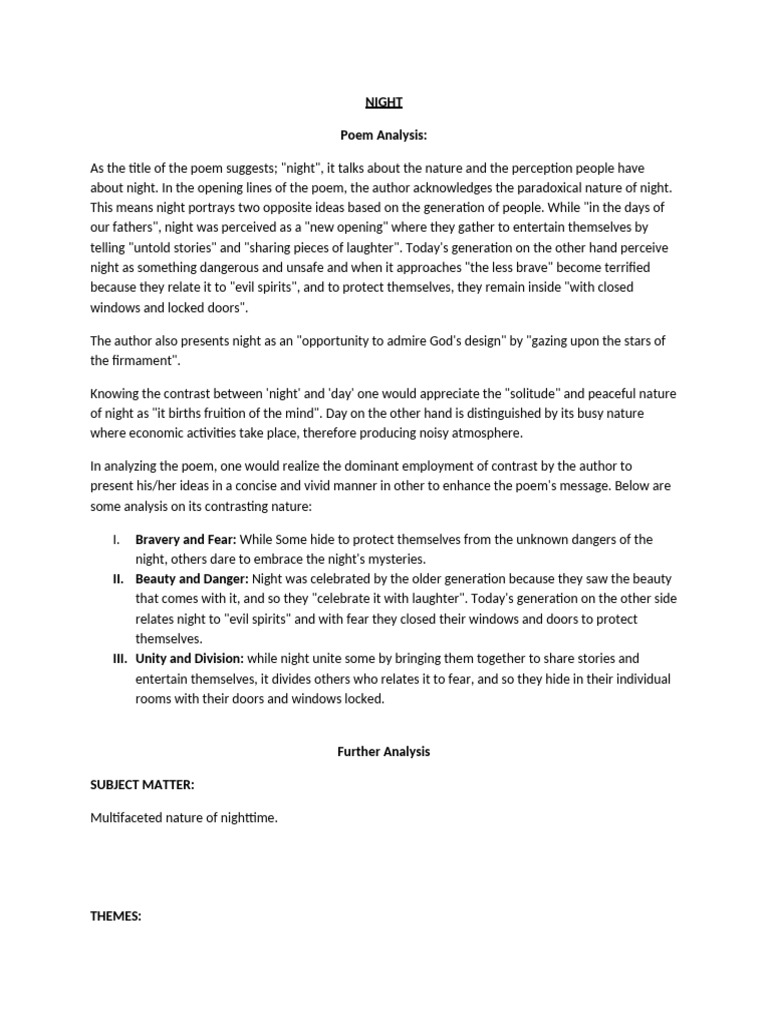 NIGHT Poem Analysis-WPS Office | PDF | Religious Belief And Doctrine