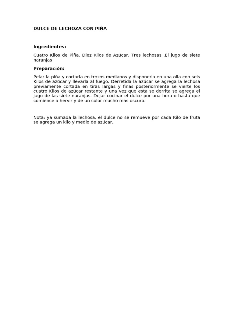 Dulce de Lechoza Con Pina | PDF