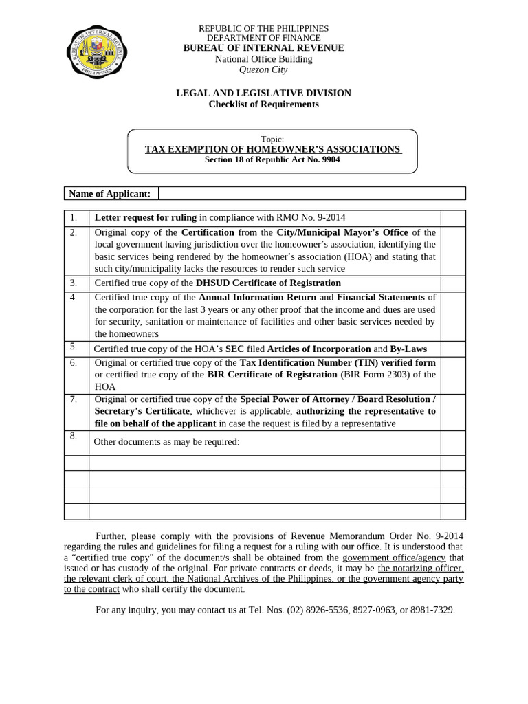 Homeowner's Association Tax Exemption Checklist | PDF | Justice | Crime ...