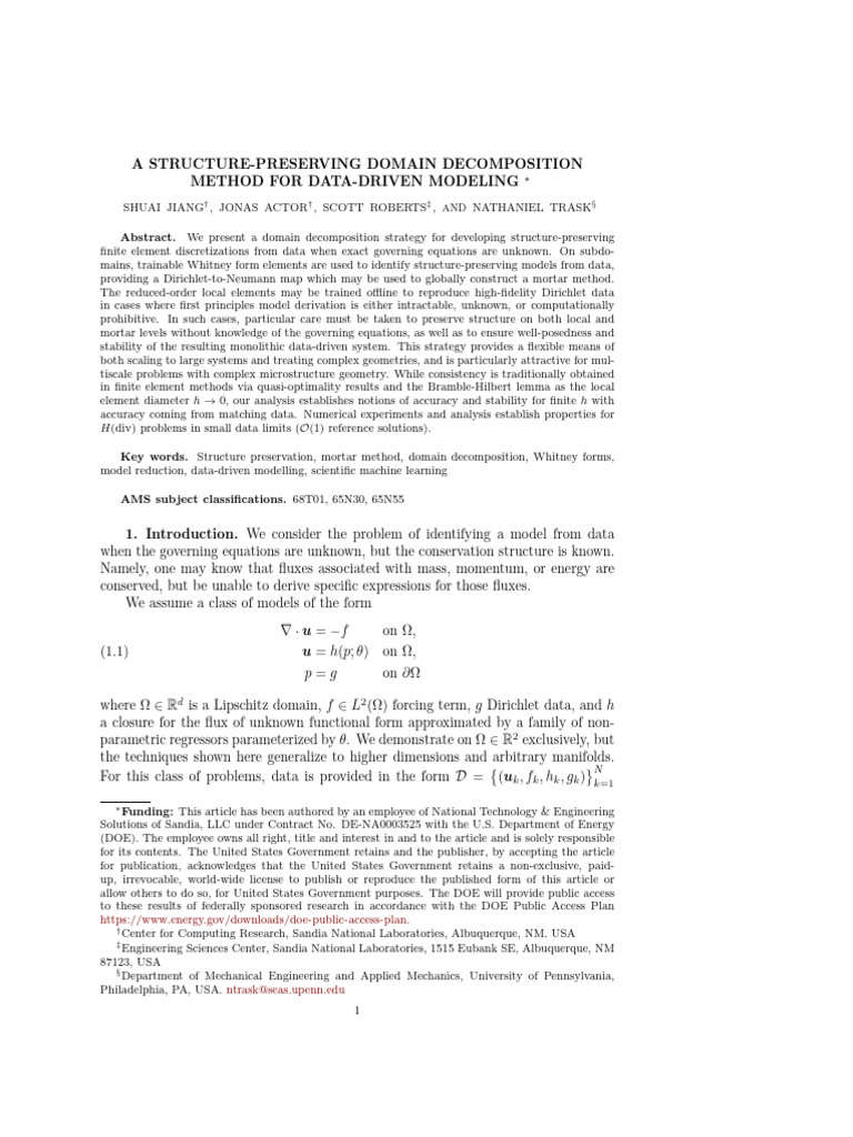 A Structure-Preserving Domain Decomposition Method For Data-Driven Modeling | PDF | Finite ...