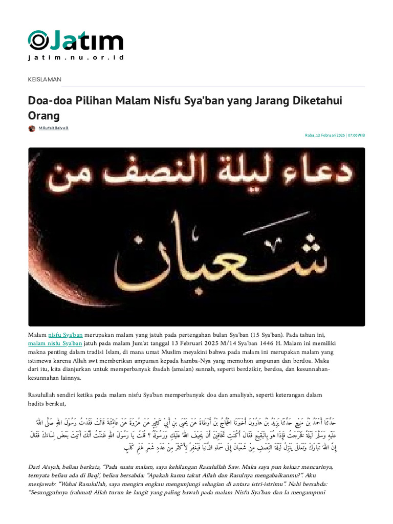 Doa-doa Pilihan Malam Nisfu Sya'ban yang Jarang Diketahui Orang _ NU ...