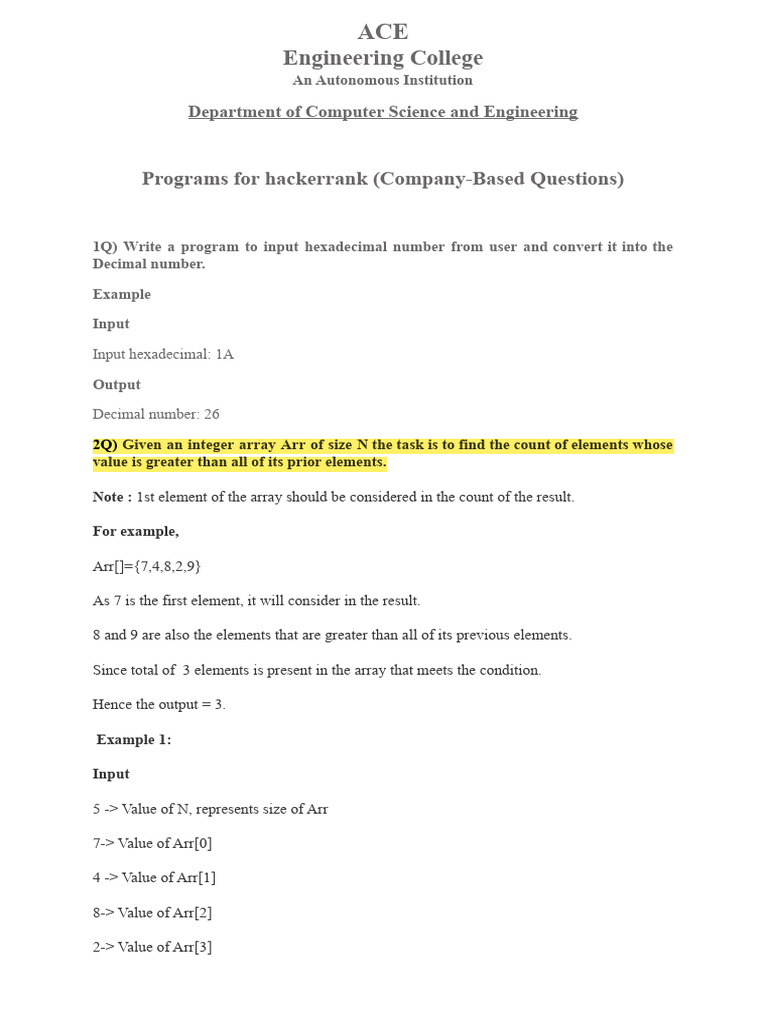 Questions For Hackerrank | PDF | Numbers | Computer Science
