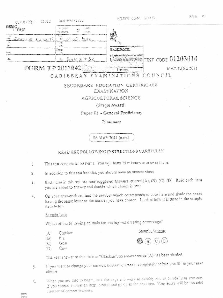 CSEC Agricultural Science SA June 2011 P1 | PDF | Consumption ...