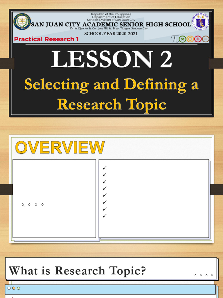LESSON 2 Selecting and Defining A Research Topic | PDF | Cognition | Science