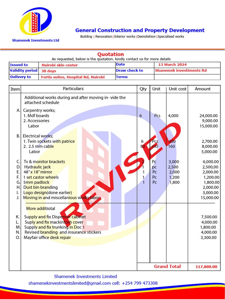 Nairobi Skin Center Additional Quote - REVISED | PDF