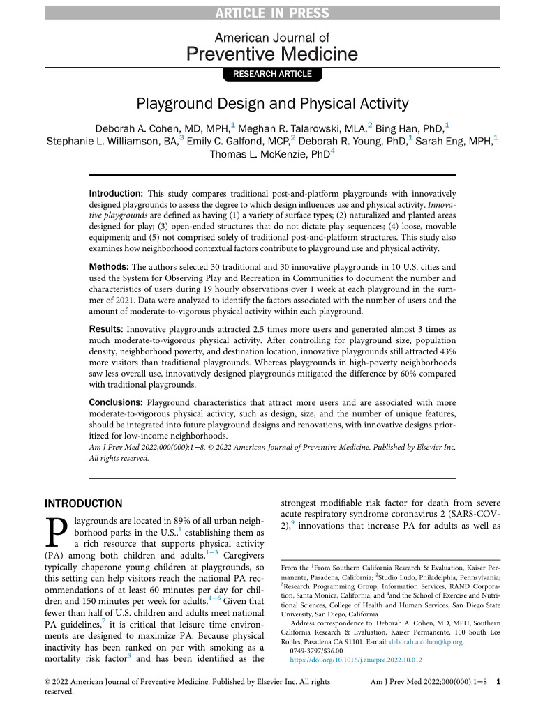 Playground Design and Physical Activity | PDF | Regression Analysis ...