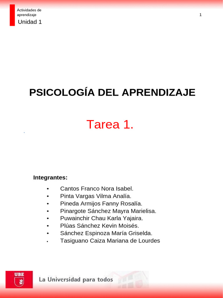 Tarea Grupal 1. Unidad 1. Grupal | PDF | Aprendizaje | Las emociones