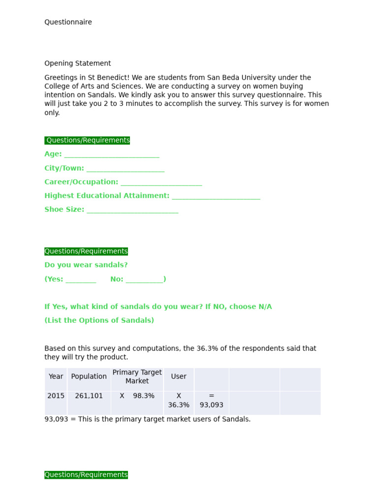 Questionnaire Samples and Explanation | PDF | Questionnaire
