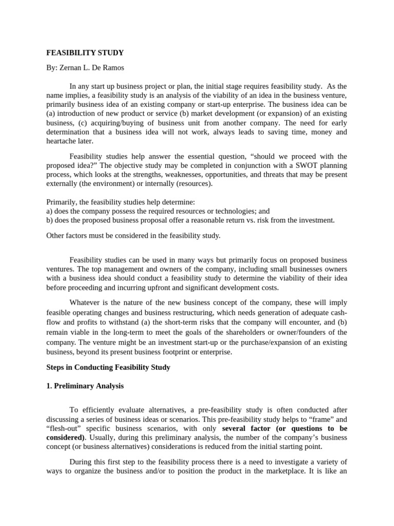 Business Idea Feasibility Study Guide | PDF | Feasibility Study ...