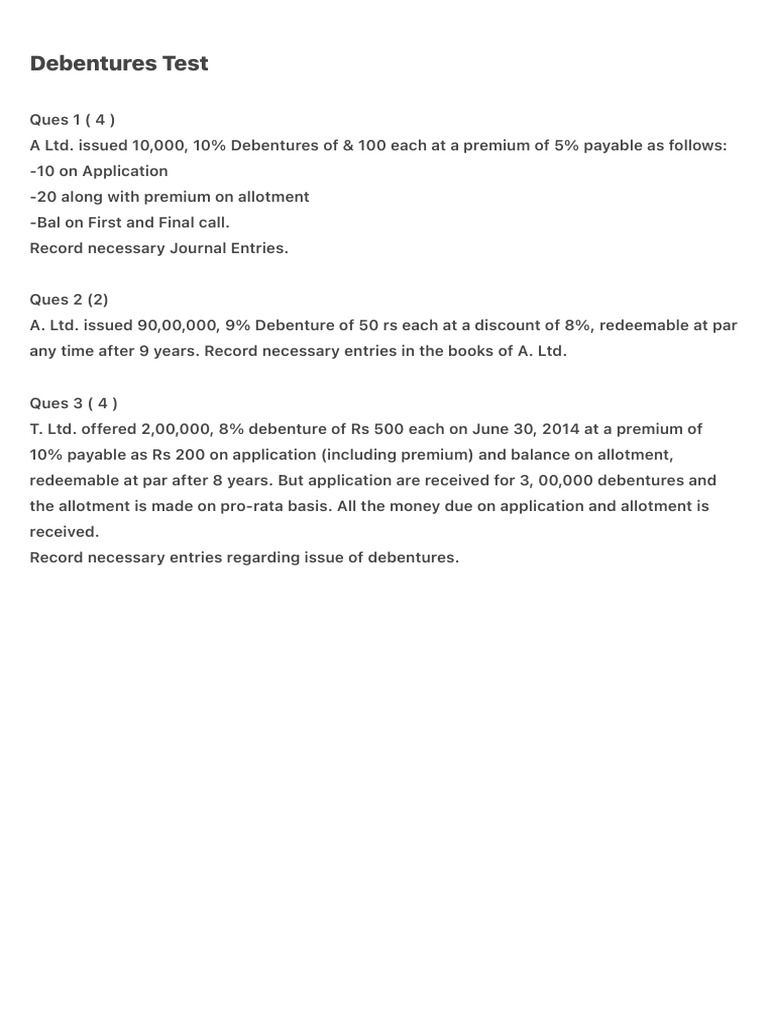 Debentures Test | PDF