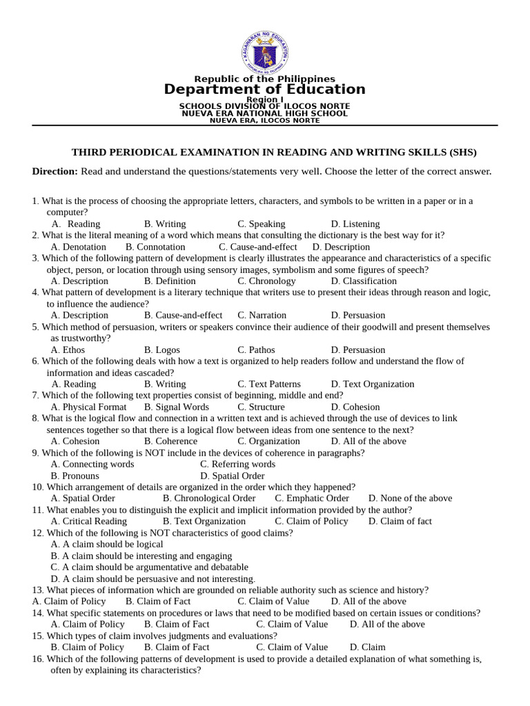 Third Periodical Exam: Reading & Writing Skills | PDF | Logos | Essays