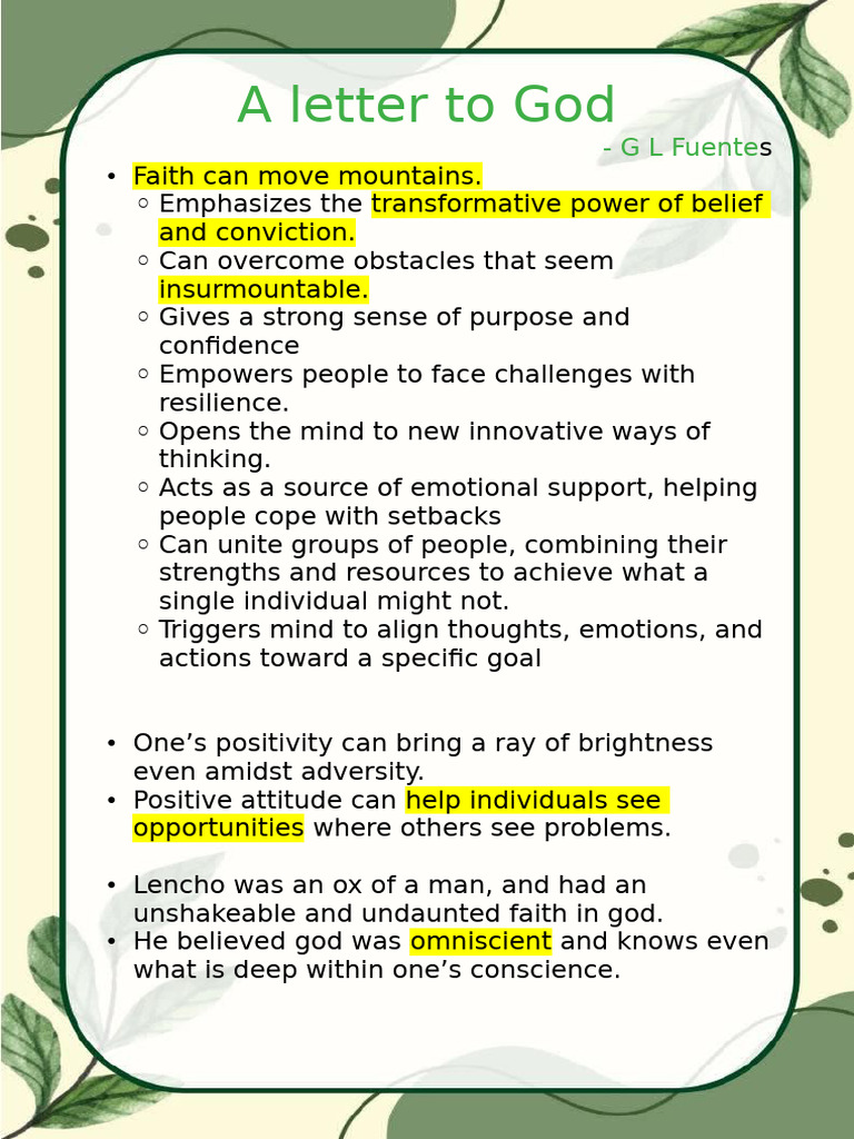A Letter to God - G L Fuentes | PDF | Psychological Resilience | Mind