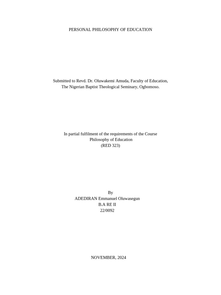 Personal Philosophy of Education | PDF | Philosophy Of Education | Learning