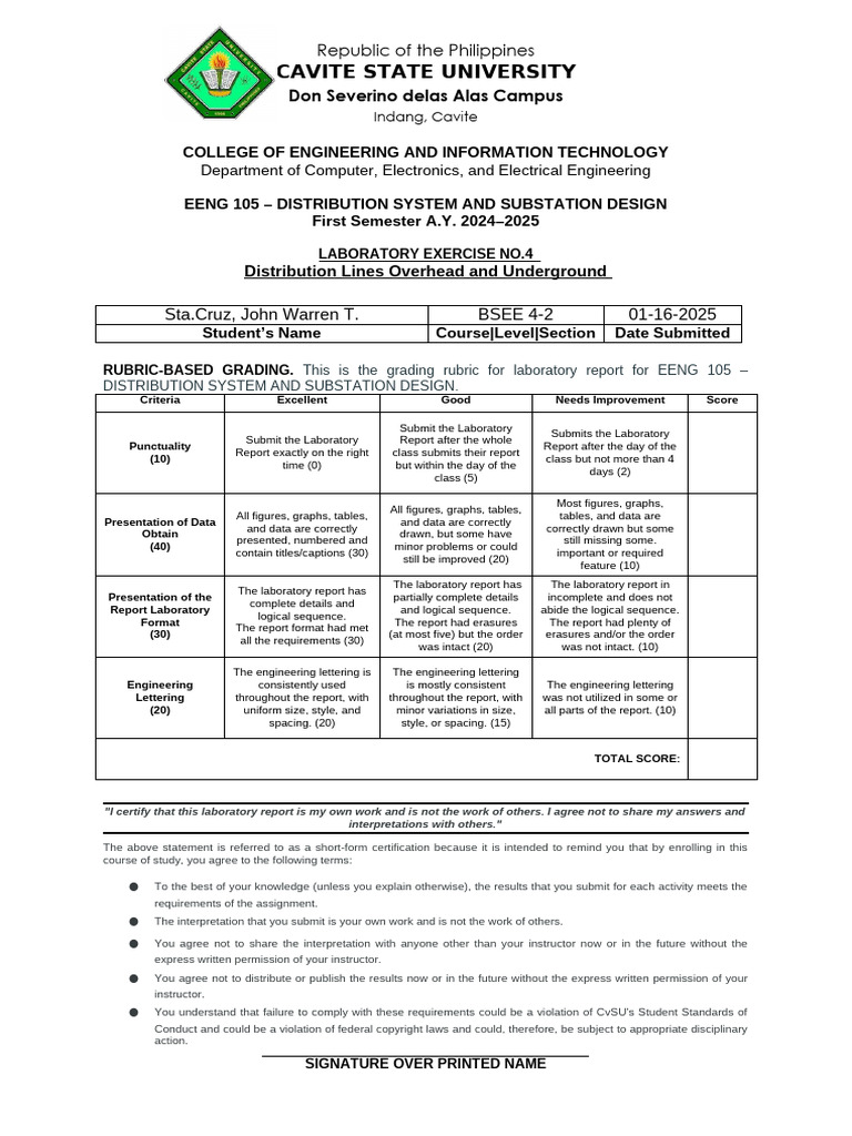 Eeng Lab Report Rubrics | PDF