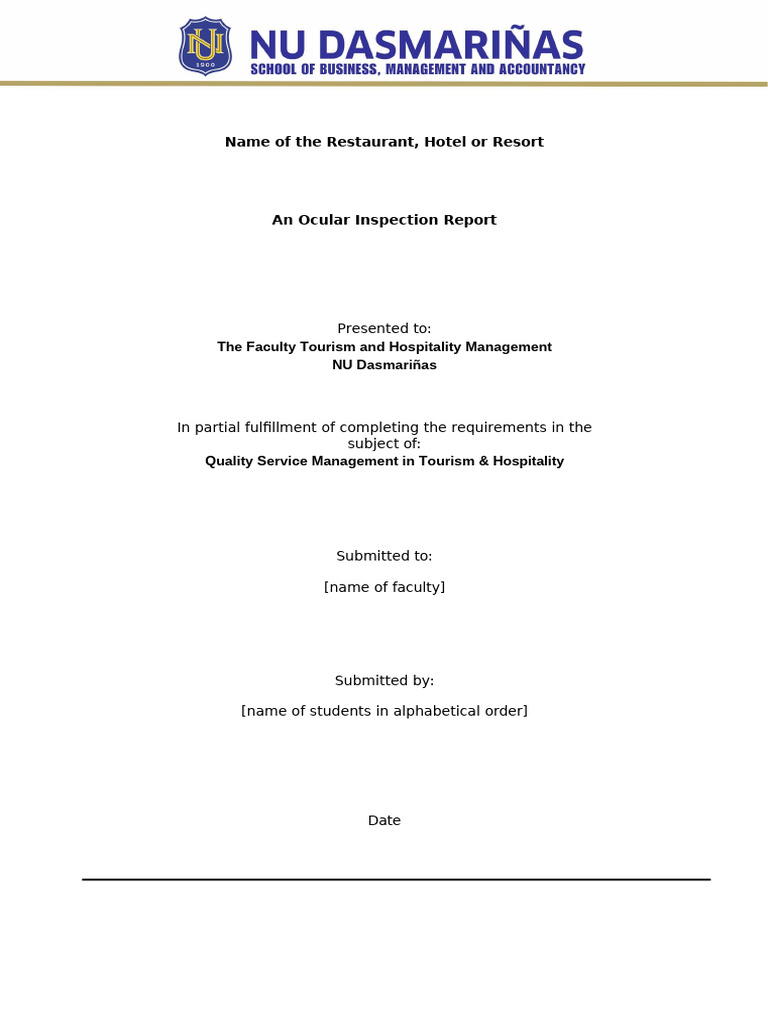 GTHQUALS - Final Examination - Ocular Inspection Report | PDF | Hotel ...