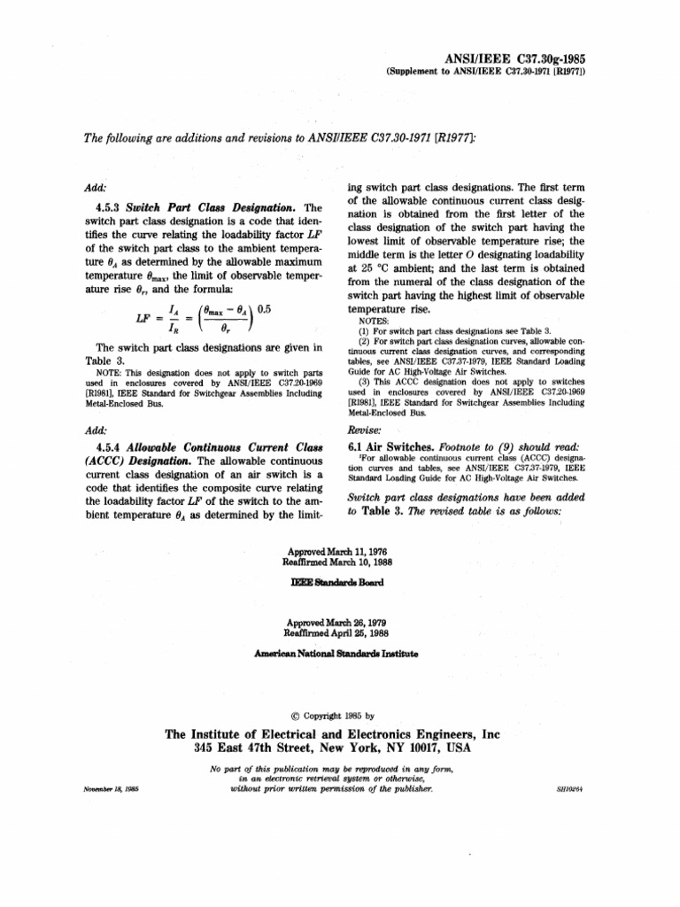 ANSI IEEE C37.30g-1985 (Supplement To ANSI IEEE C37.30-1971) | PDF ...