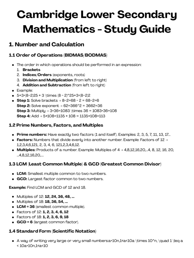 Cambridge Lower Secondary Mathematics - Study Guide | PDF | Numbers ...