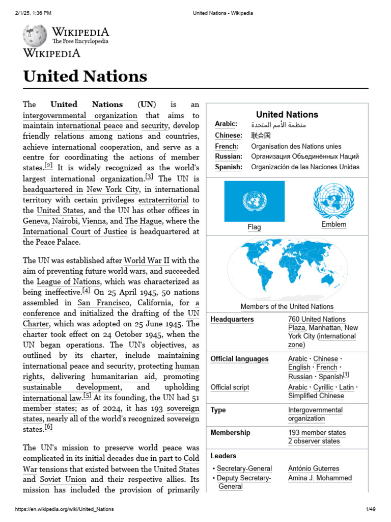 United Nations - Wikipedia | PDF | United Nations | International Relations