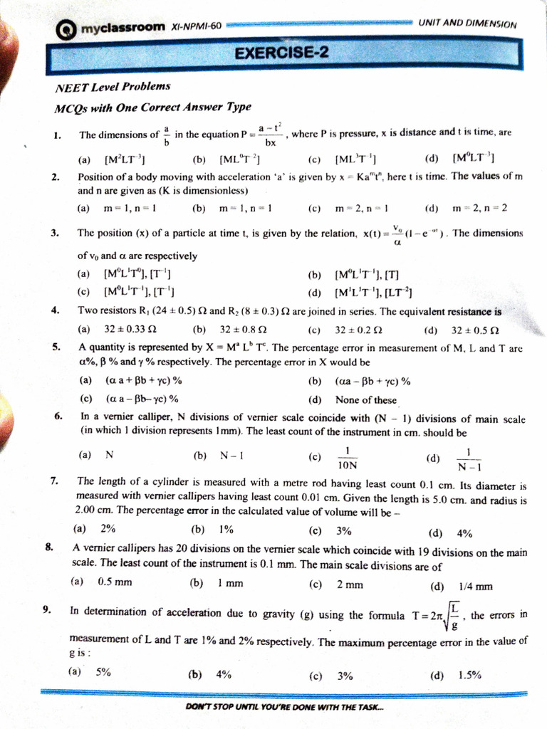 NEET Units and Dimensions Practice Questions | PDF | Liquids | Metrology