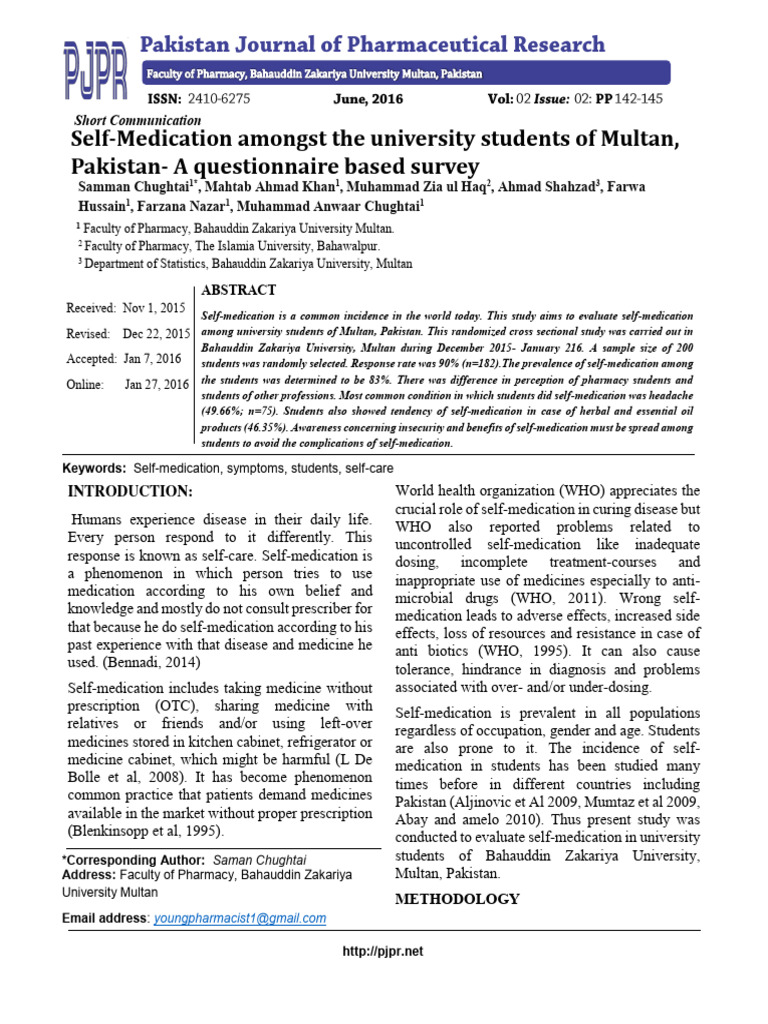 Self Medication Amongst The University S | PDF | Prescription Drugs ...