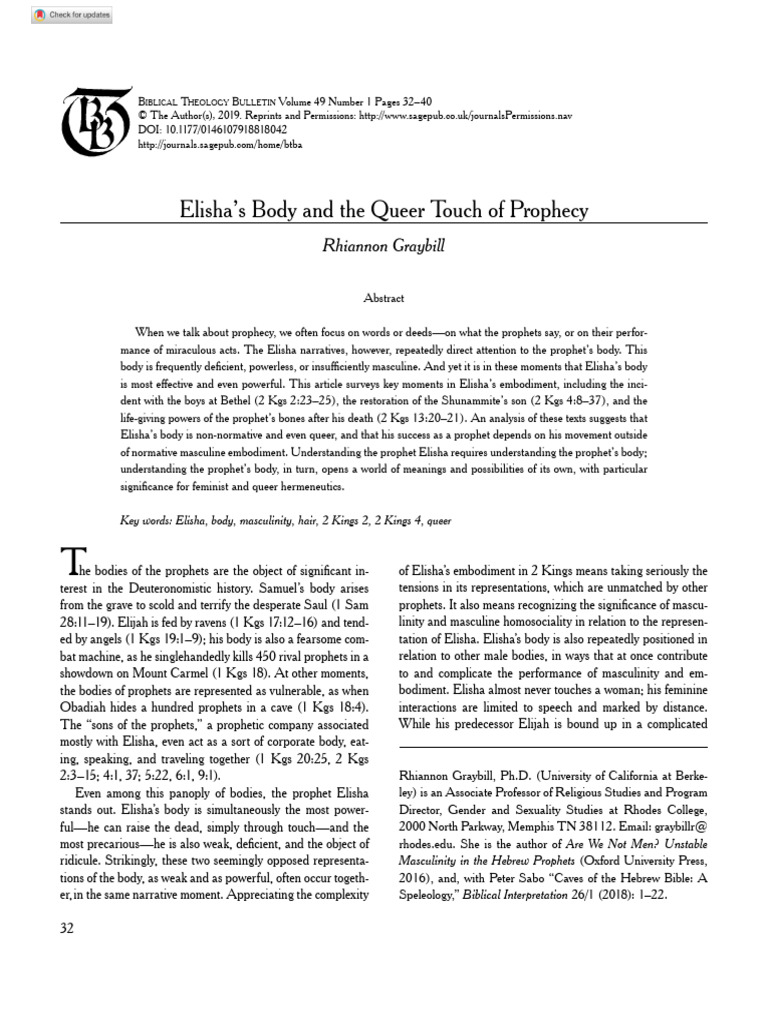 Graybill 2019 Elisha S Body and The Queer Touch of Prophecy | PDF | Elijah | Books Of Kings