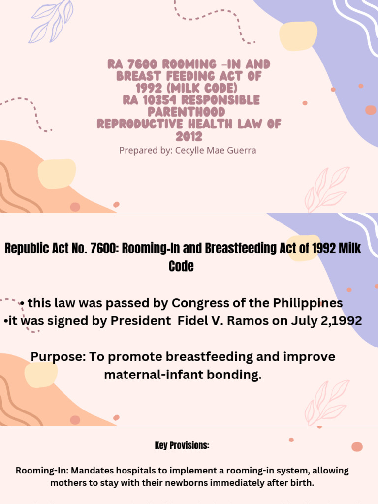 RA 7600 Rooming in and Breast Feeding Act of 1992 Milk Code RA 10354 R ...