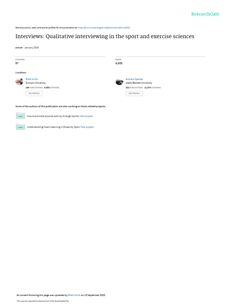 Interviews Qualitative Interviewing in The Sport and Exercise Sciences | PDF | Experience ...