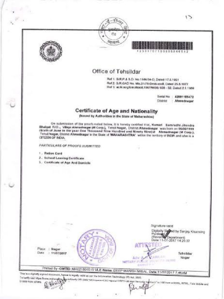 Certificate of Age and Nationality | PDF