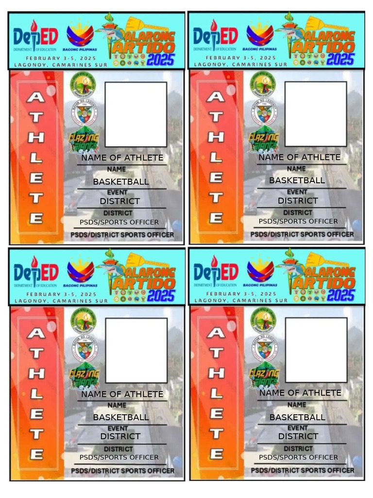 Athlete Id Template A4 | PDF