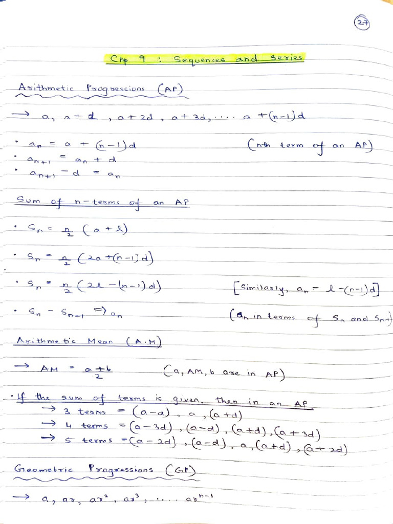 Sequence & Series Clas 11 Form | PDF