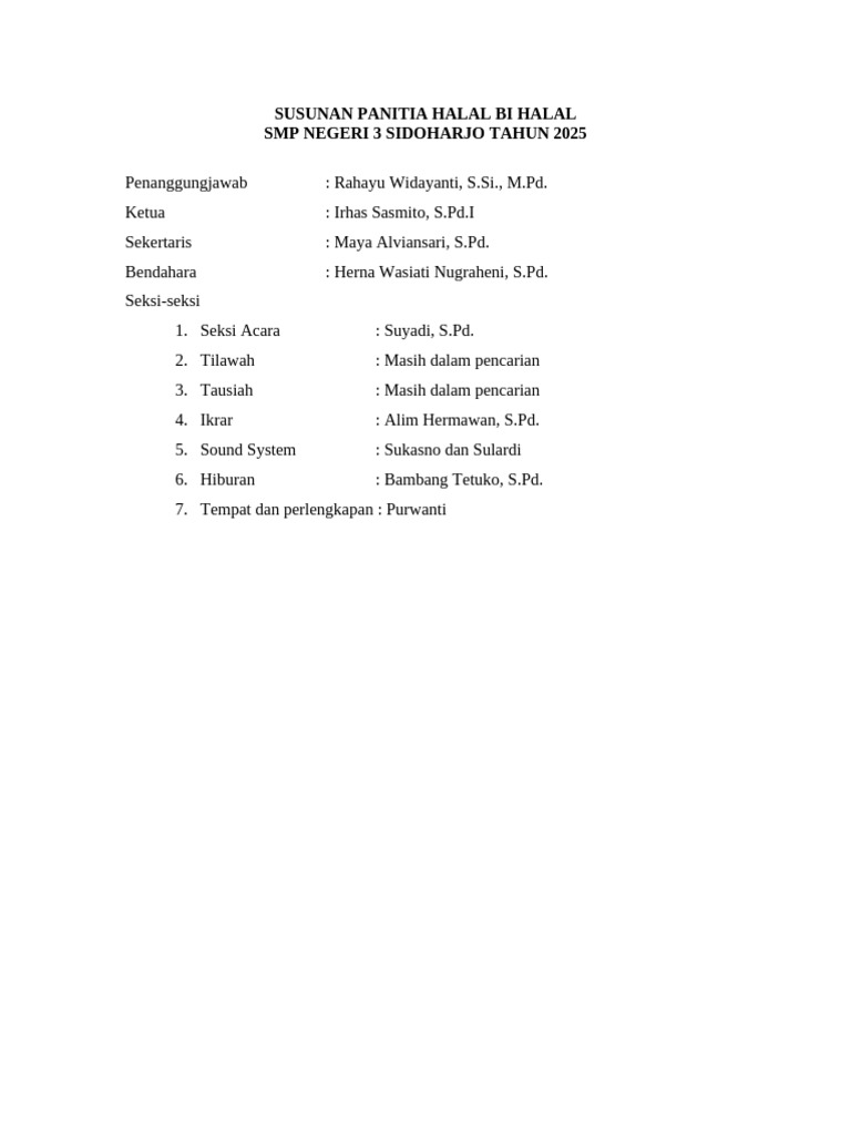 panitia HBH 2025 | PDF