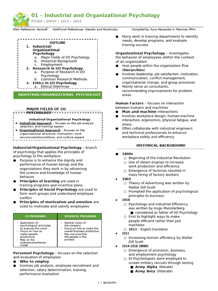 01 IO Psy Industrial and Organizational Psychology | PDF | Industrial ...