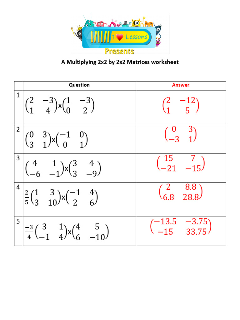 2x2 by 2x2 Worksheet2 With Answers | PDF