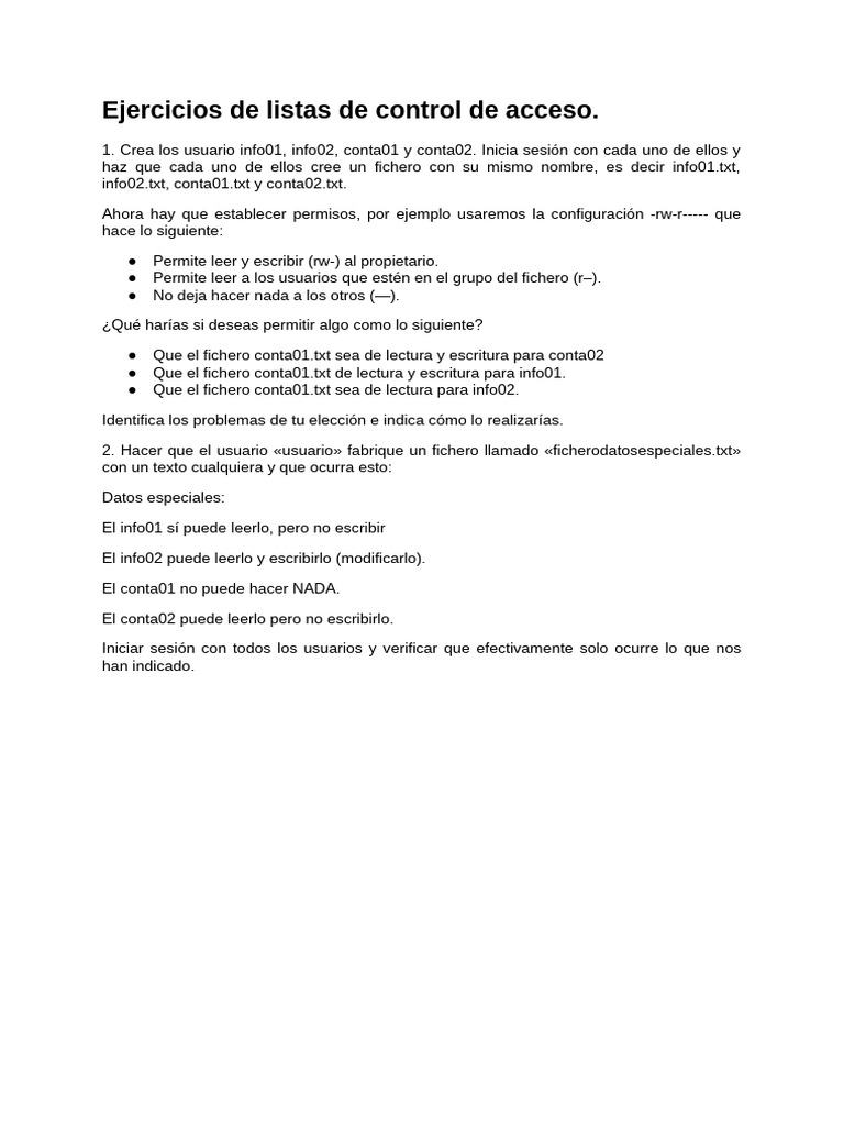 Ejercicio Listas de Control de Acceso | PDF
